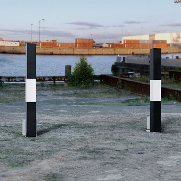 Removable Square Black & White Safety Bollards - 1000mm Above Ground