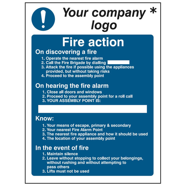 Fire Action Safety Signs - Custom Company Logo | SSUK