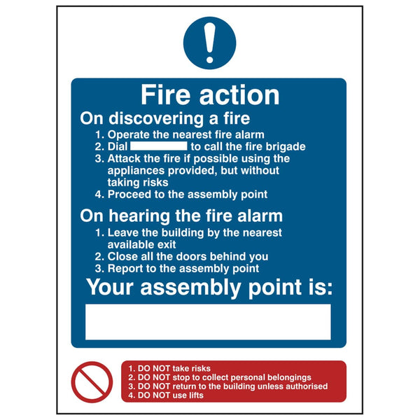 Fire Action Safety Signs - On Discovering a Fire Instructions(Self ...