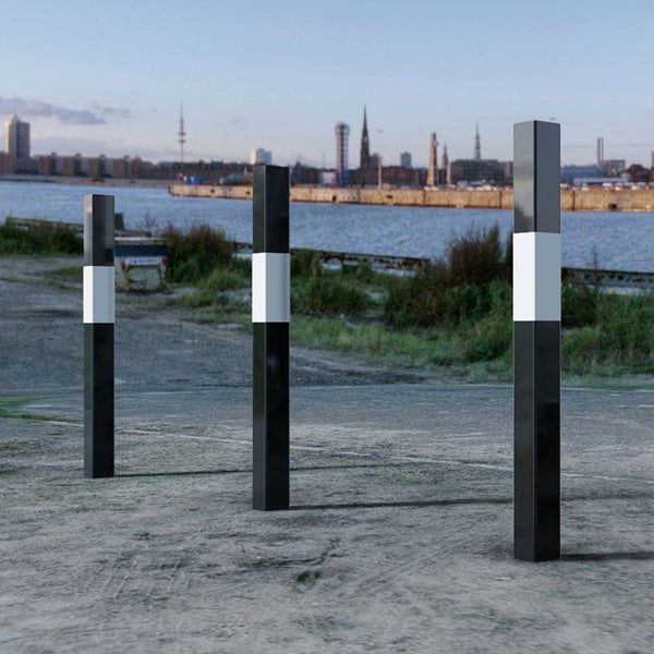 Fixed Square Black & White Safety Bollards | Street Solutions UK