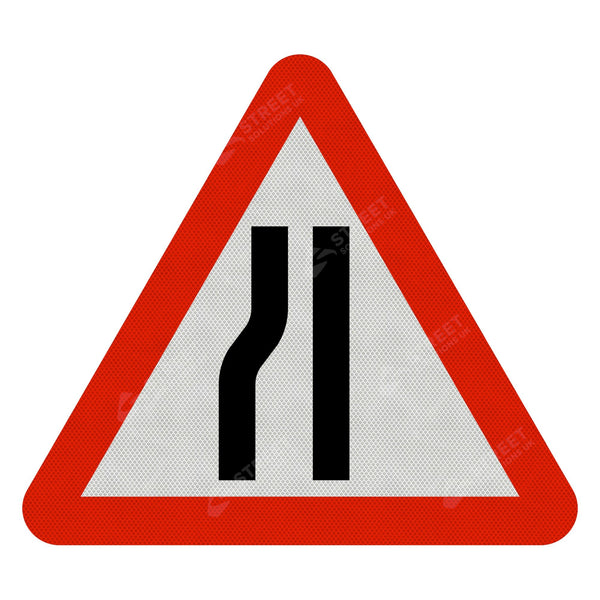 517v Road Narrows Left Sign Face | Post & Wall Mounted