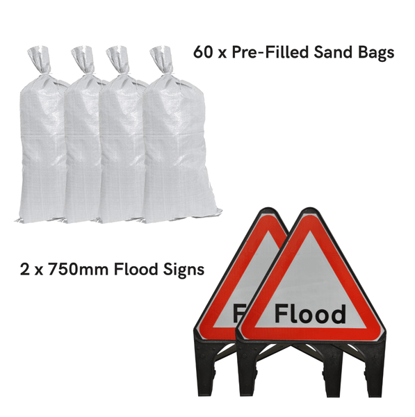 Sand Bags and Flood Traffic Sign Kit (60 x Bags) | Street Solutions UK